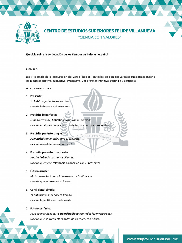 Ejercicio Sobre La Conjugación de Los Tiempos Verbales en Español | PDF ...