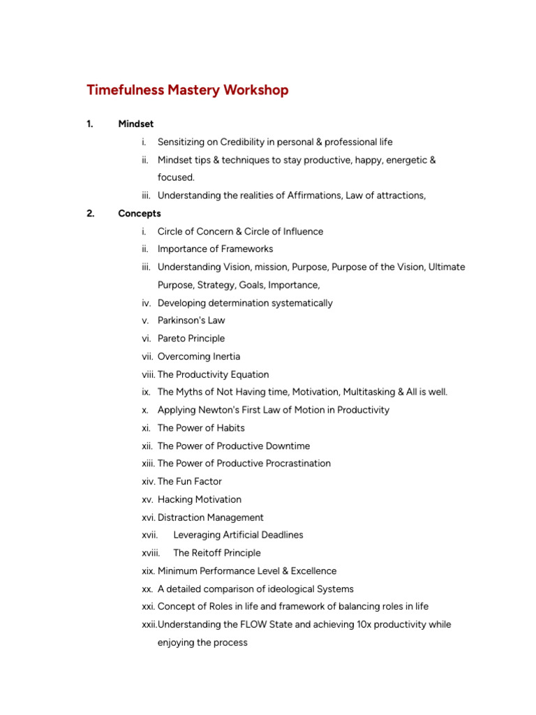 Timefulness Workshop Content | PDF | Psychological Concepts | Cognition