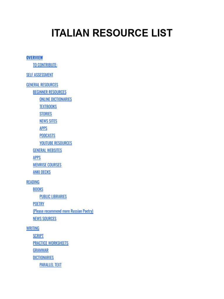 ELaC Italian Resource List | PDF | Vocabulary | Italian Language