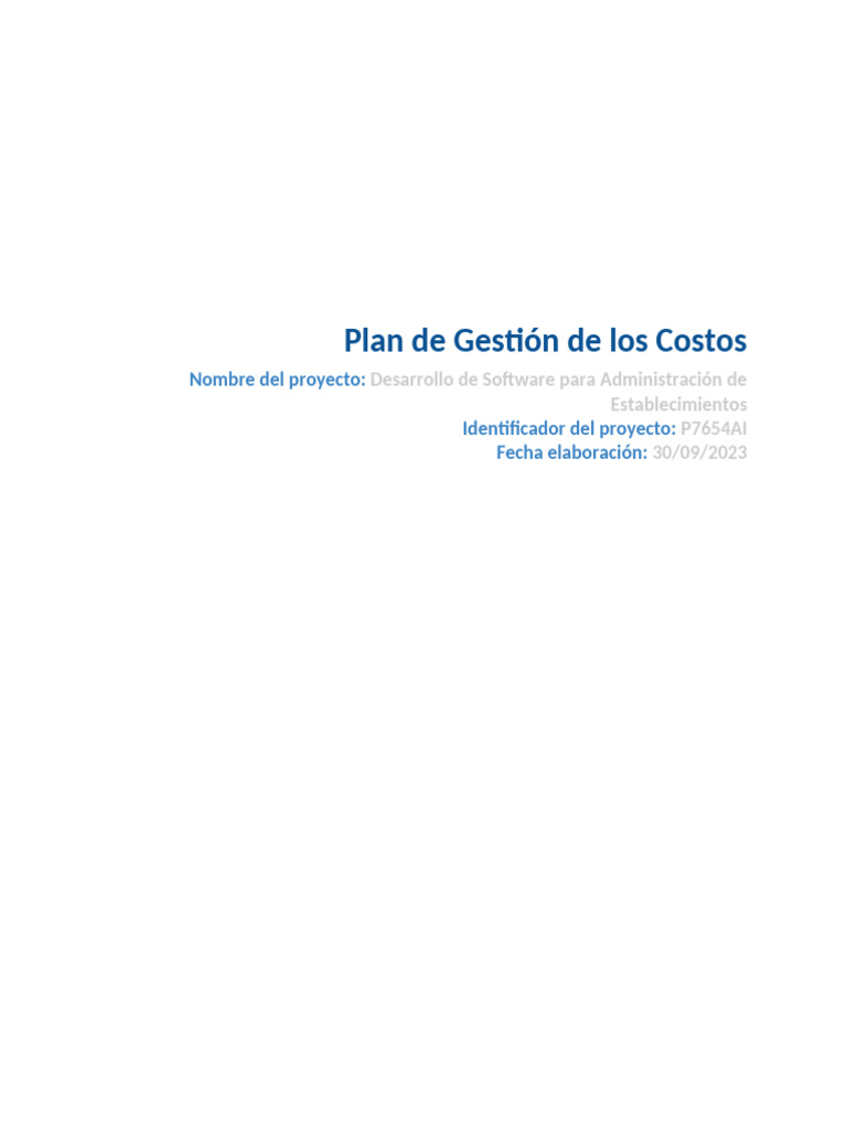 Plan de Gestión de Costos P7654AI | PDF | Presupuesto | Ingeniería de ...