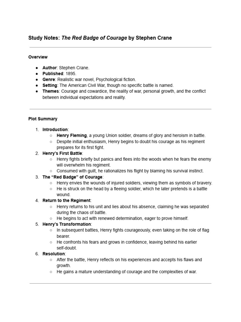 Study Notes - The Red Badge of Courage | PDF | The Red Badge Of Courage