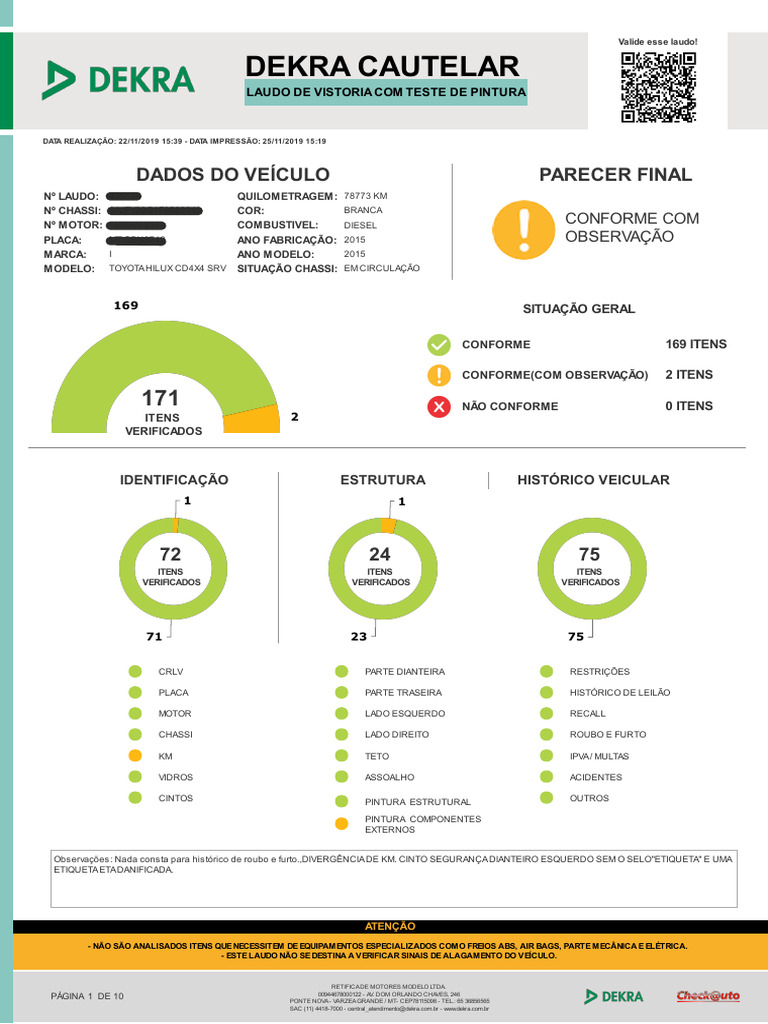 Modelo Consulta Dekra Cautelar Pintura | PDF | Leilão | Caminhonete