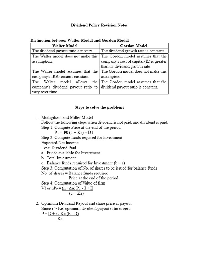 Dividend Policy Revision Notes | PDF | Share Repurchase | Dividend