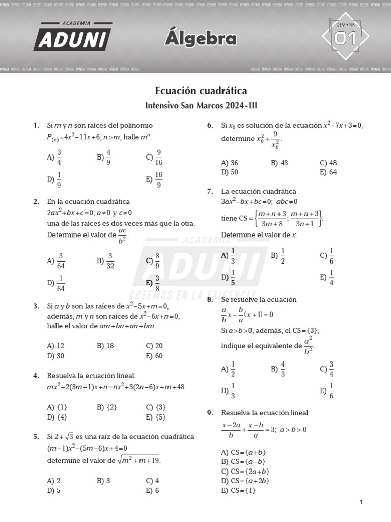 AL ISM Sem01 | PDF | Ecuaciones | Objetos matemáticos