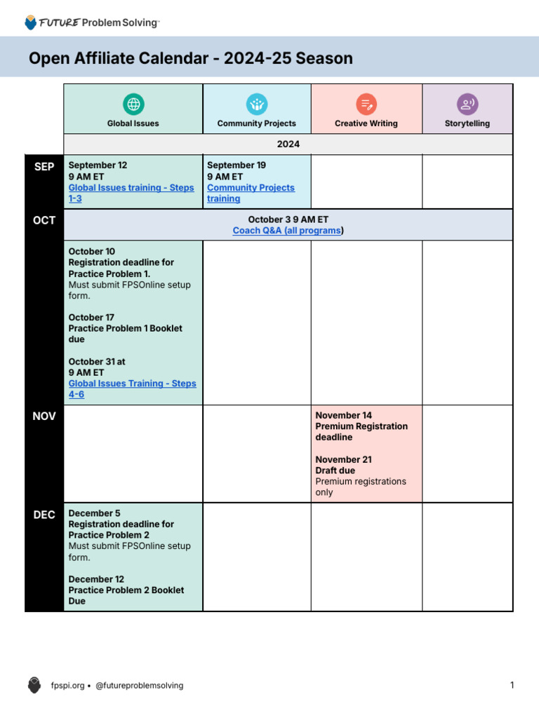 Open Affiliate Calendar 2024-25 | PDF