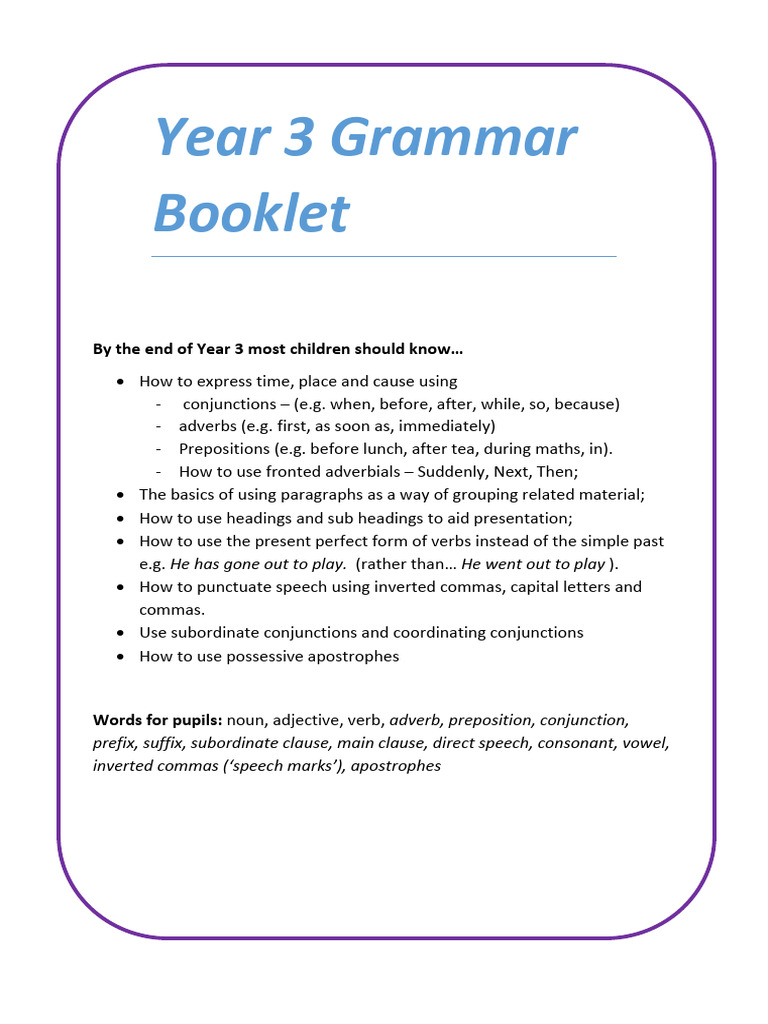 Year 3 Grammar Skills Guide | PDF | Grammar | Linguistic Morphology