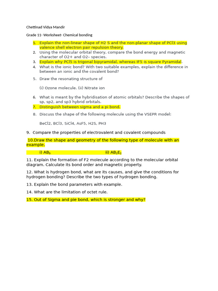Grade 11 Worksheet | PDF