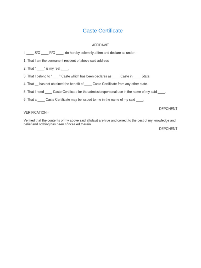 Caste Certificate | PDF
