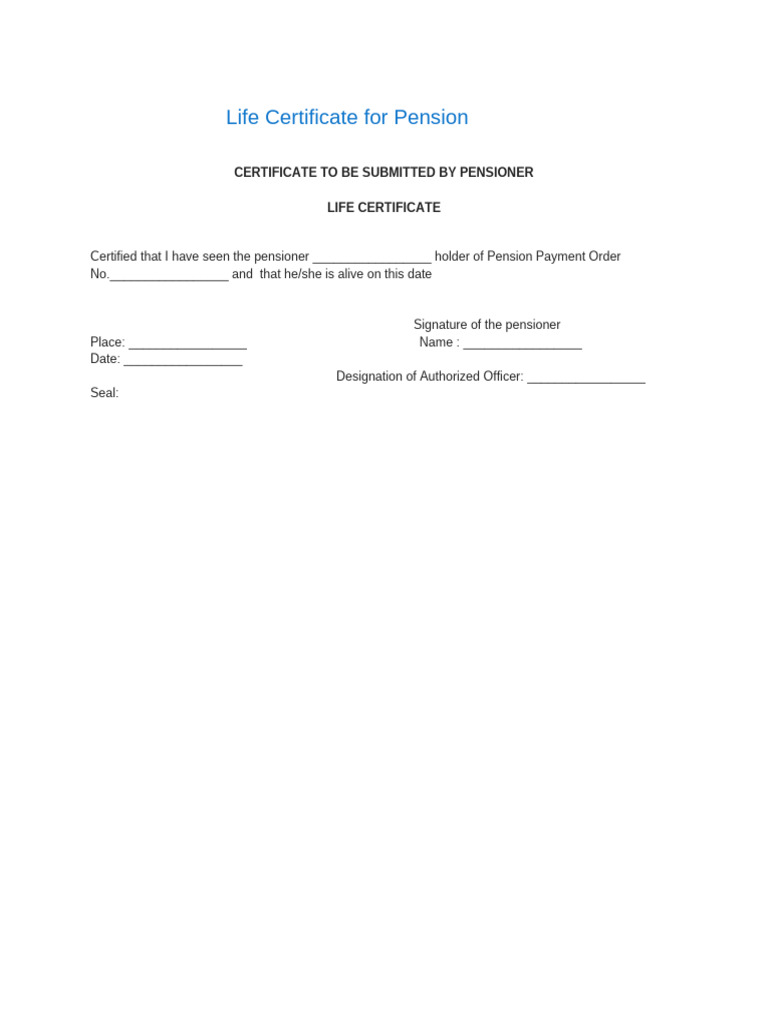 Life Certificate For Pension | PDF