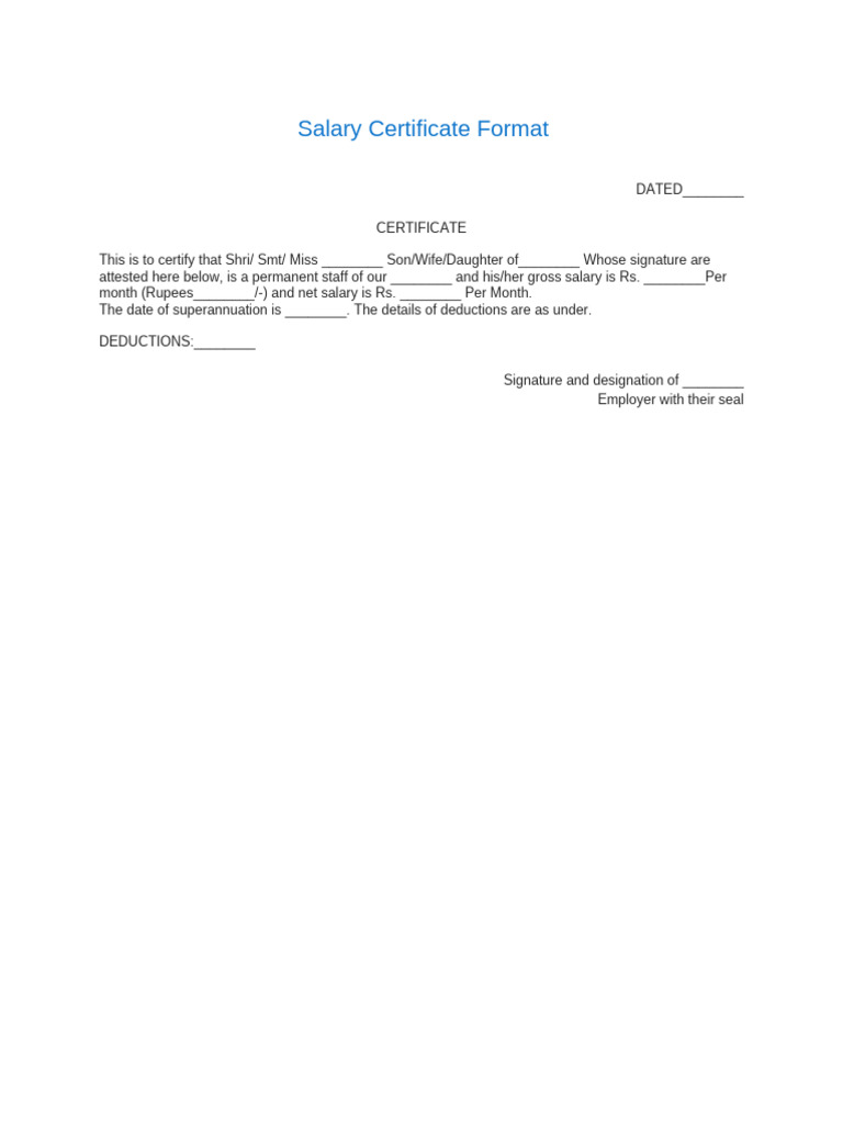 Salary Certificate Format | PDF
