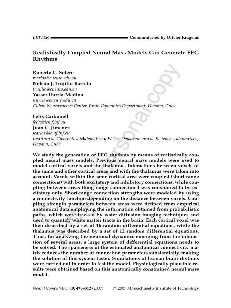 Realistically Coupled Neural Mass Models | PDF | Pyramidal Cell ...