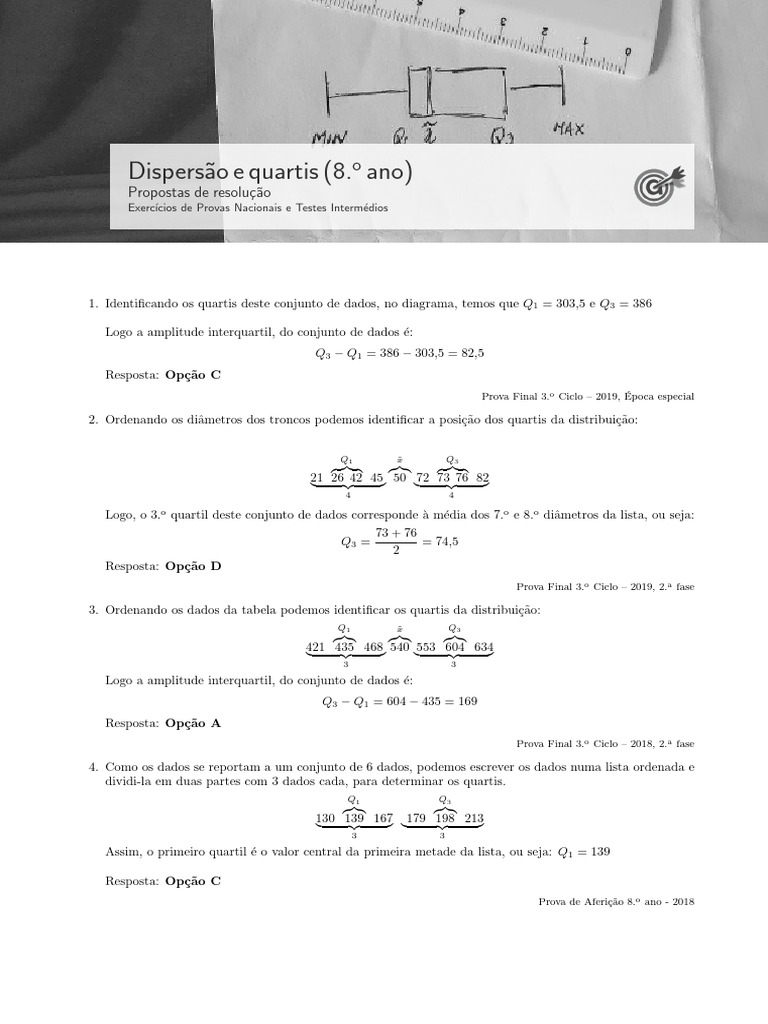 Dispersão e Quartis no 8º Ano | PDF | Mediana (Estatística)