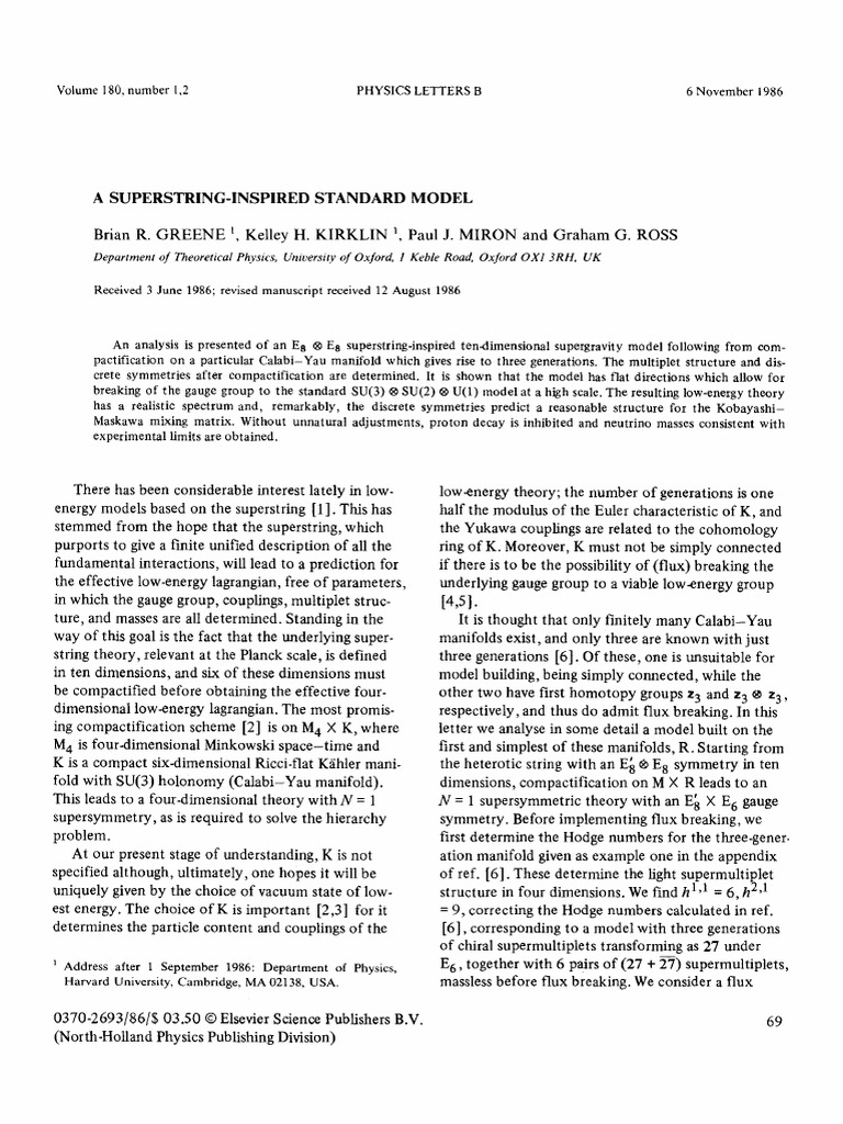 A Superstring-Inspired Standard Model (1986) | PDF | Quark | Standard Model
