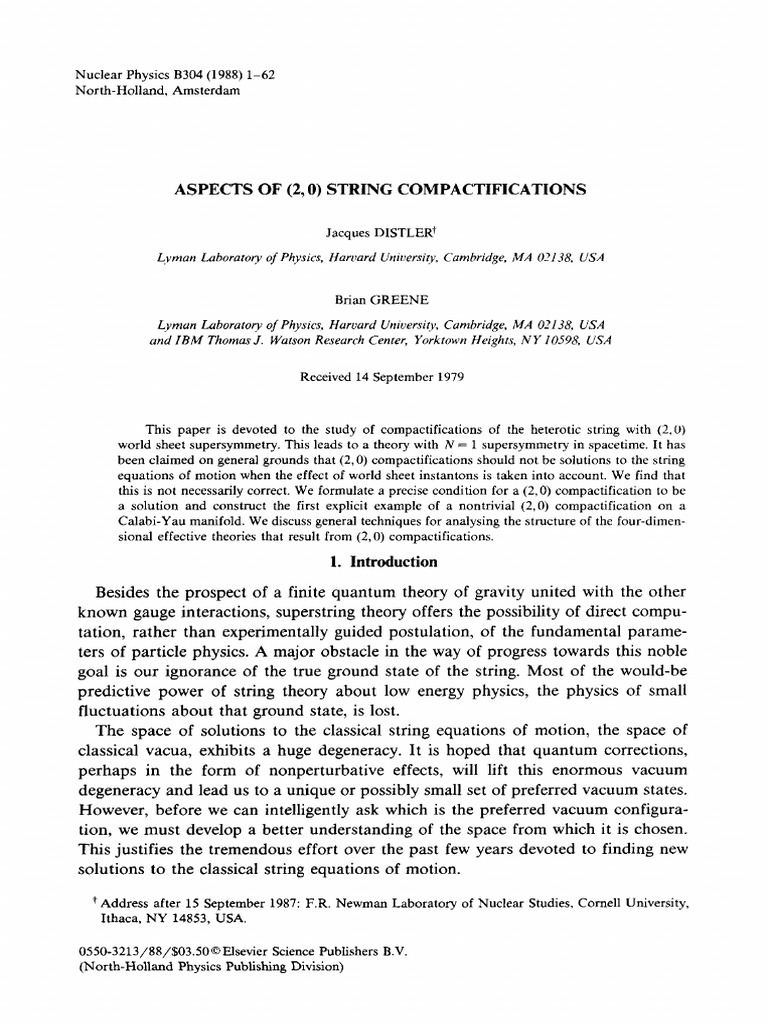 Aspects of (2, 0) String Compactifications (1998) | PDF | String Theory ...