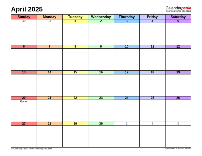 April 2025 Calendar Landscape | PDF