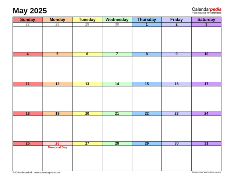 May 2025 Calendar Landscape | PDF