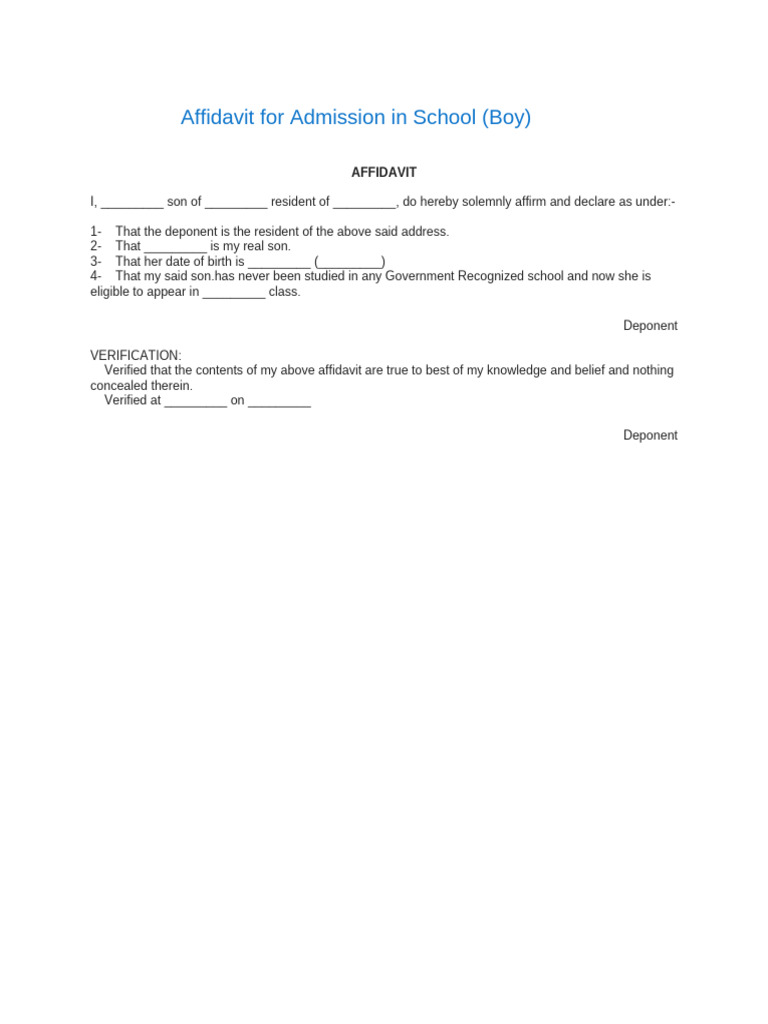 School Admission Affidavit Template | PDF