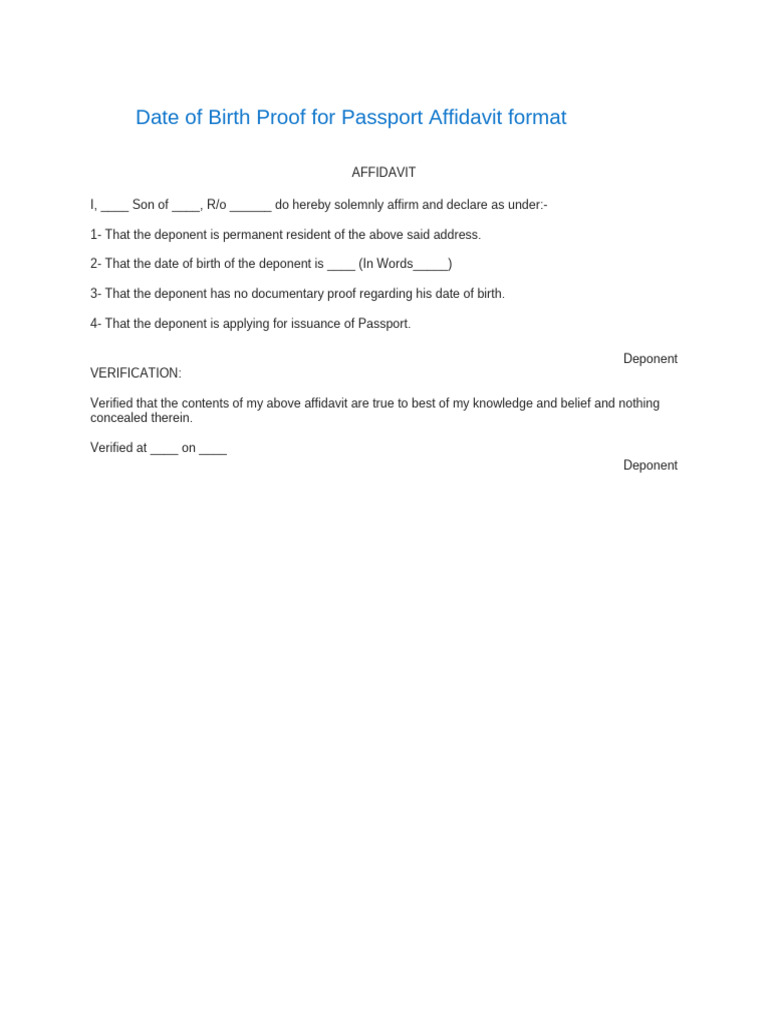 Passport Affidavit for Date of Birth Proof | PDF | Law