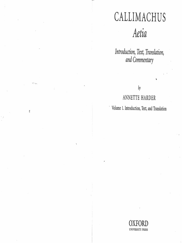 Harder 2012 Callimachus Aetia Vol 1 Introduction Text and Translation | PDF