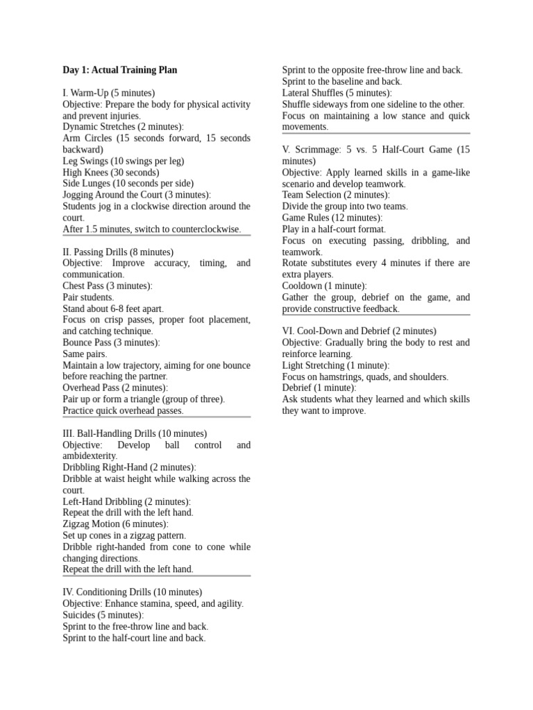 Day 1 Basketball Training Plan | PDF