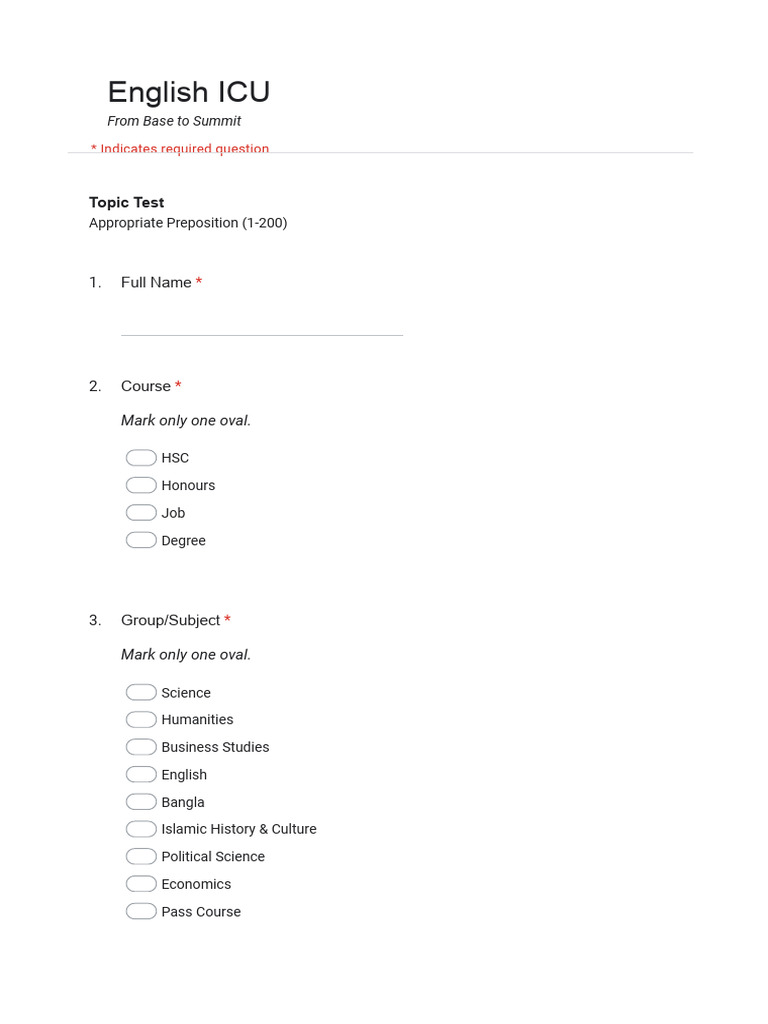 Appropriate Preposition - 1-200 - Google Forms | PDF
