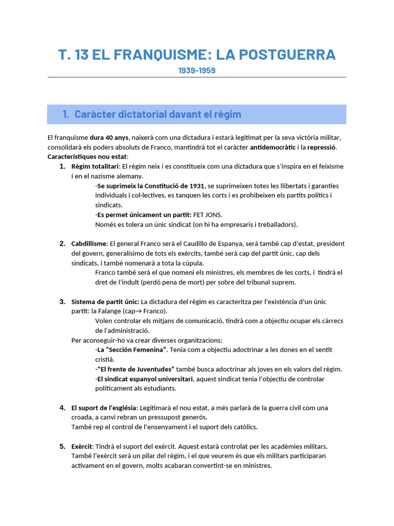 Tema 5 Franquisme | PDF