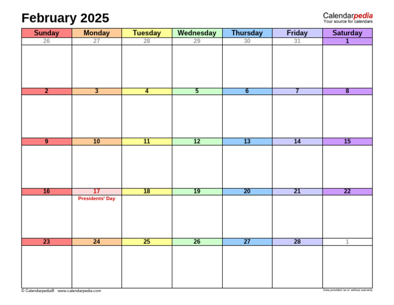 February 2025 Calendar Overview | PDF