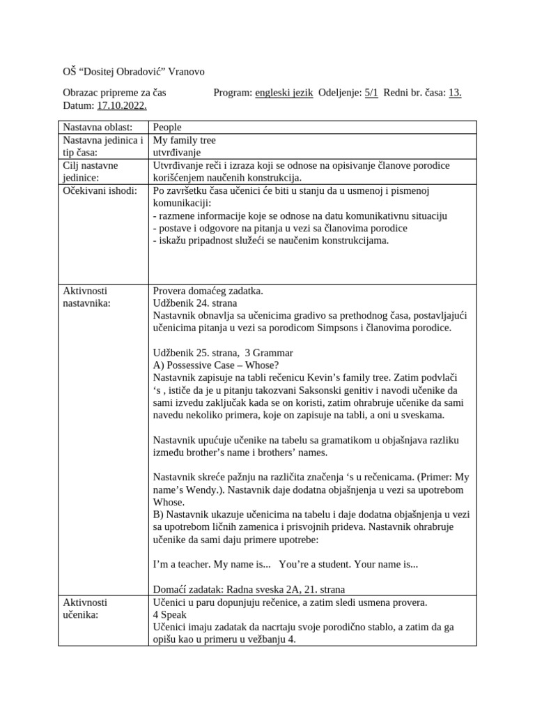 Priprema 5-1 13. Čas | PDF