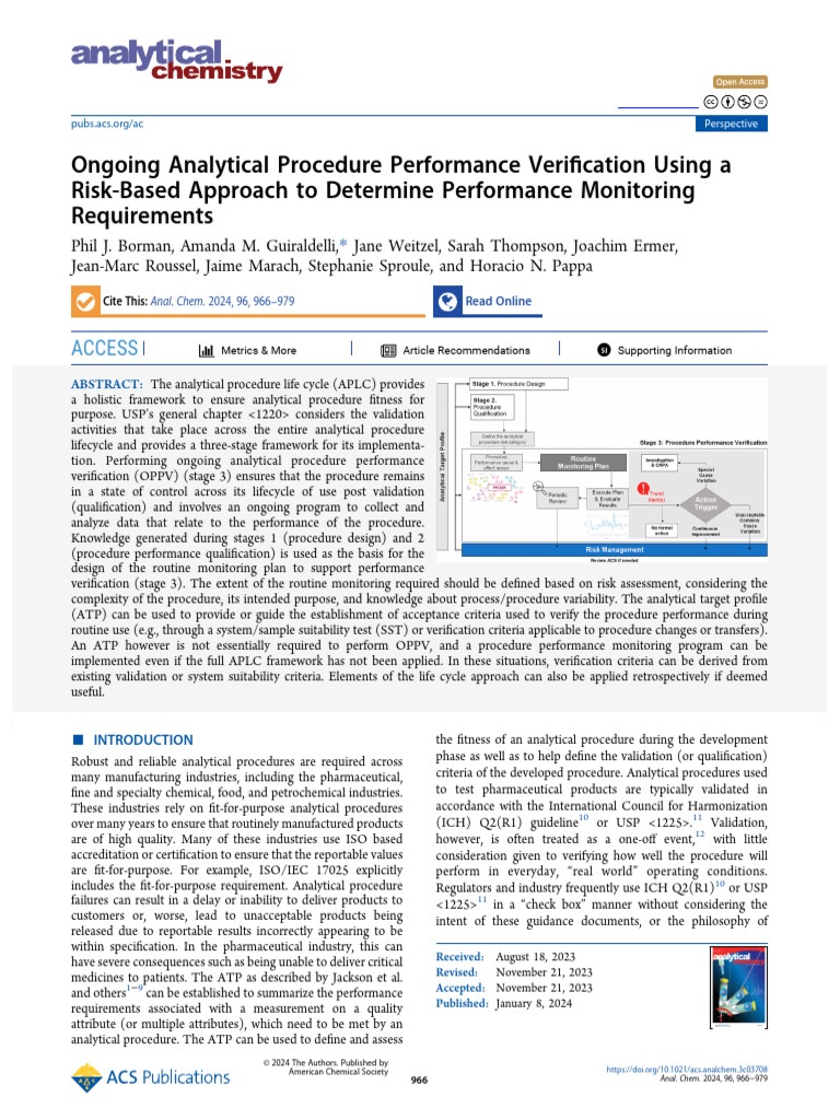 Ongoing Analytical Procedure Performance Verification Using A Risk ...