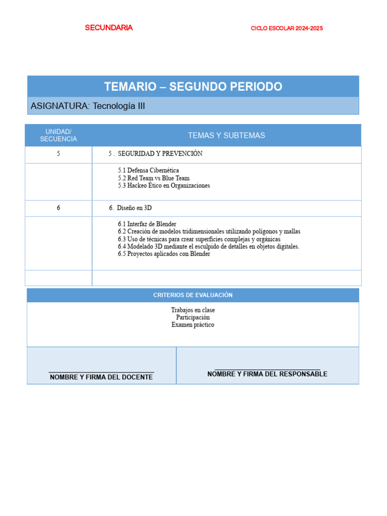 Formato de Temarios Tercero Segundo Per | PDF | HTML | Multimedia