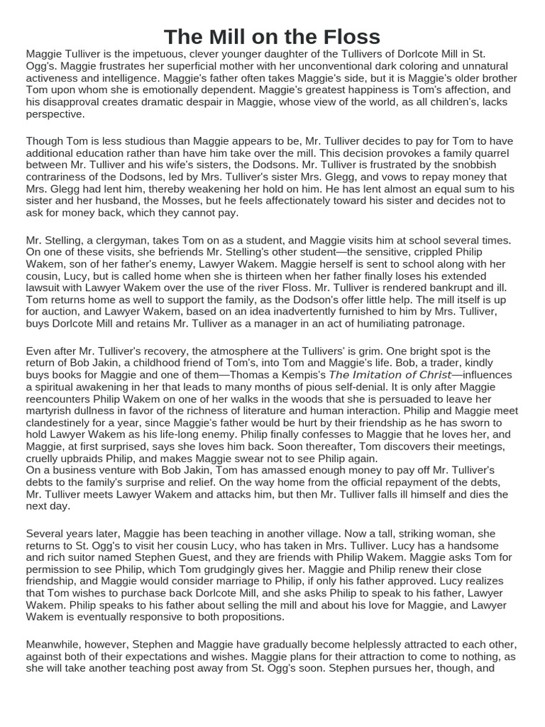 The Mill on the Floss Summary | PDF | The Mill On The Floss
