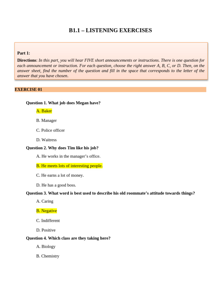B1.1 - Listening Exercises | PDF | Language Arts & Discipline