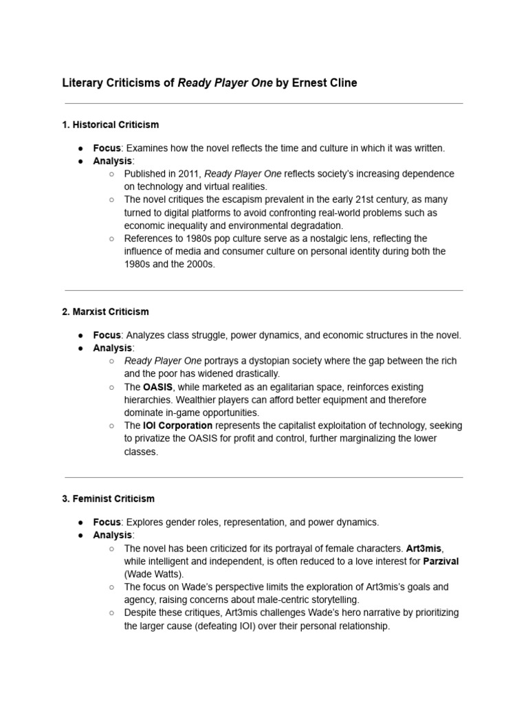 Literary Critiques of Ready Player One | PDF | Liberal Arts Education