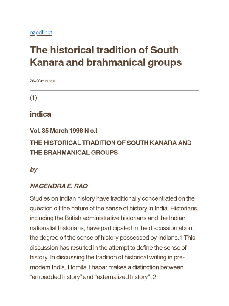 The Historical Tradition of South Kanara and Brahmanical Groups | PDF ...