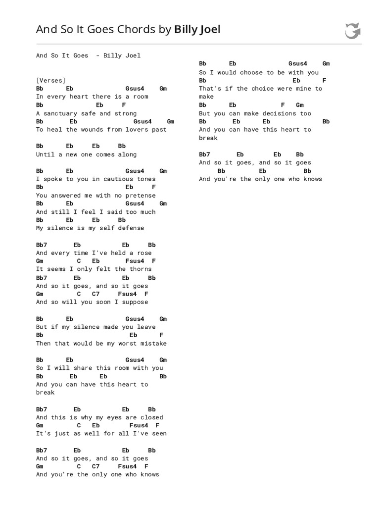 And So It Goes Chords by Billy Joel | PDF