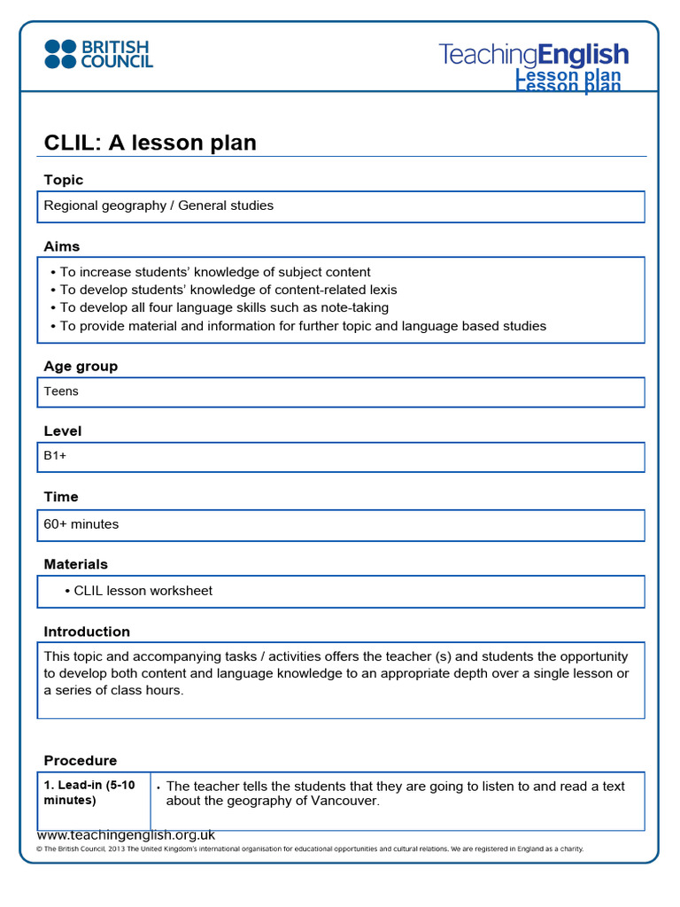 CLIL A Lesson Plan | PDF | Lesson Plan | Teachers