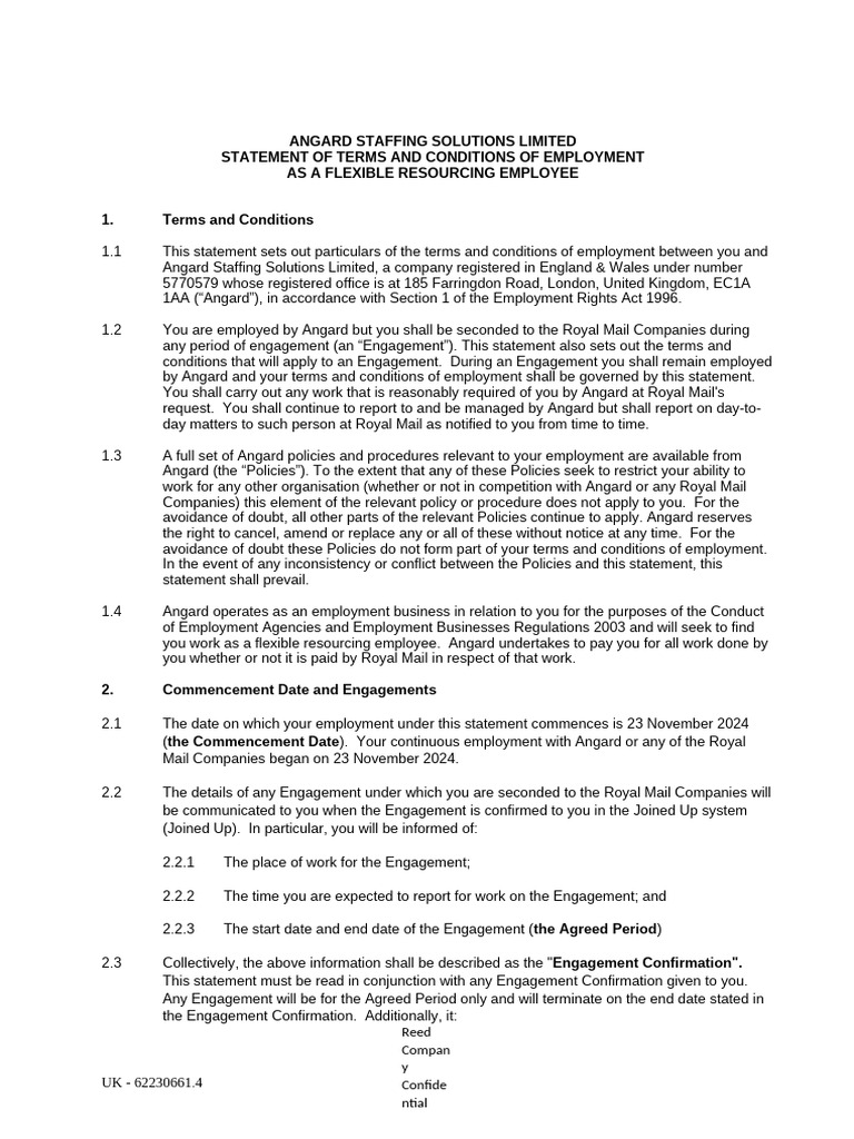 Angard Staffing Employment Terms | PDF | Parental Leave | Employment