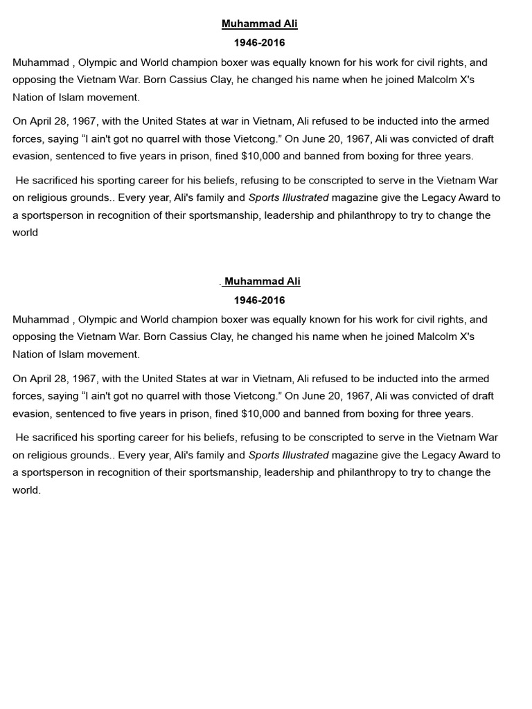 Muhammad Ali: Boxer and Activist | PDF