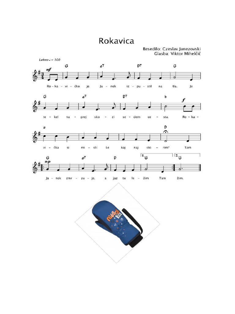Pesem ROKAVICA (Notni Zapis) | PDF