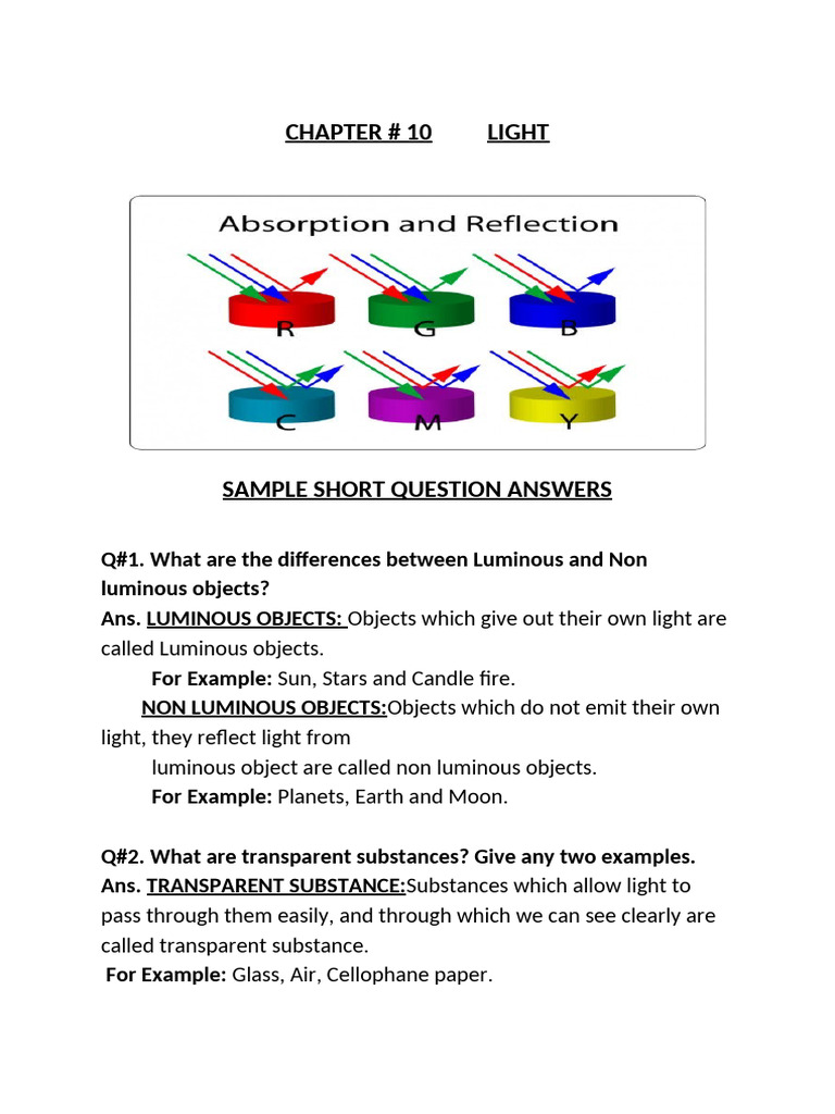 Chapter #10 Light | PDF | Rainbow | Light