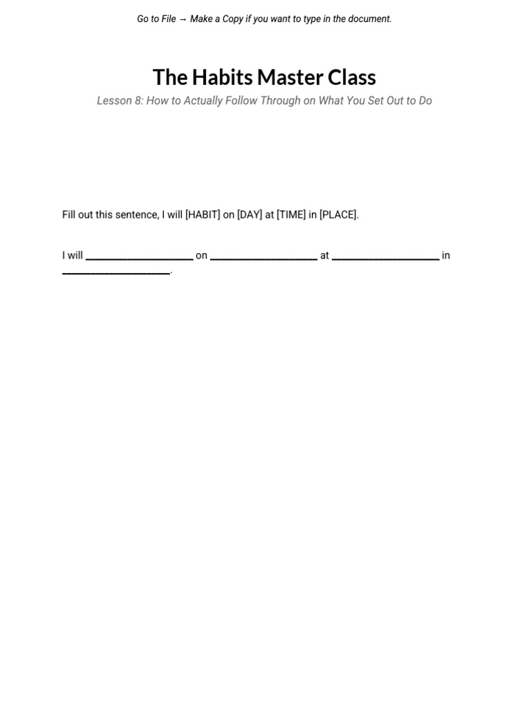 Worksheet - Lesson 08 - Implementation Intention | PDF