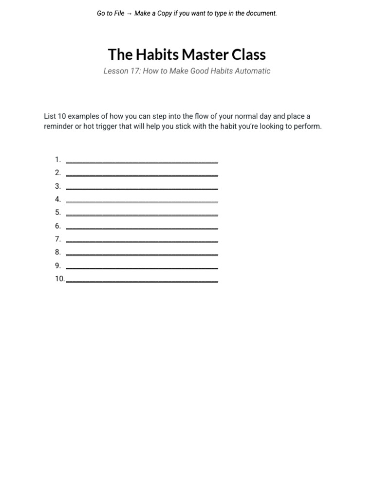 Worksheet - Lesson 17 - Make Good Habits Automatic | PDF