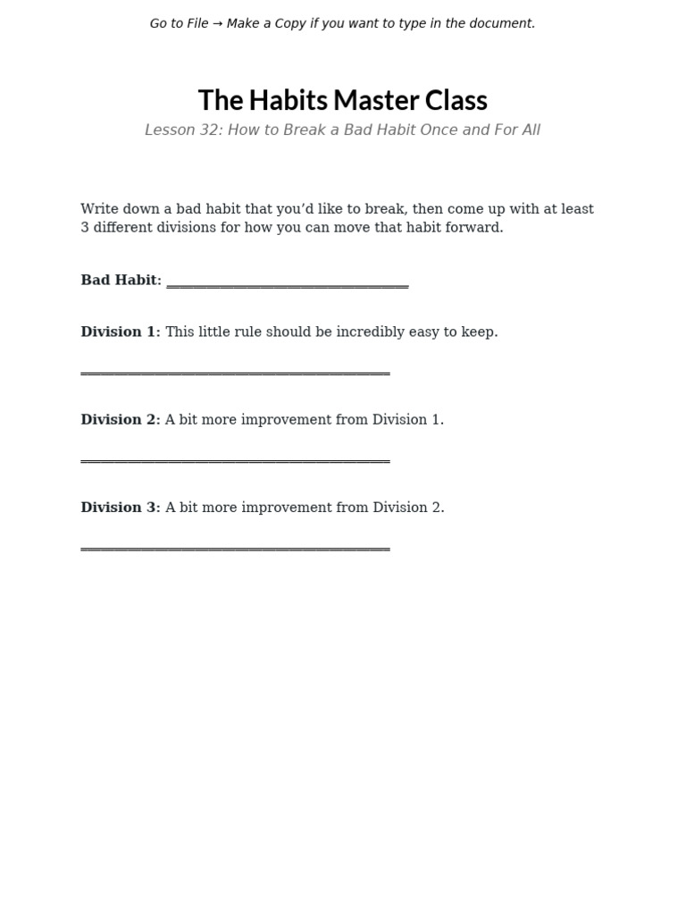 Worksheet - Lesson 32 - Break A Bad Habit For Good | PDF
