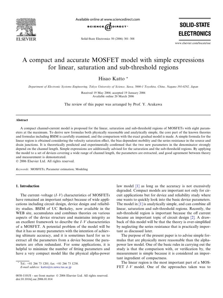 A Compact and Accurate MOSFET Model With | PDF | Mosfet | Field Effect ...