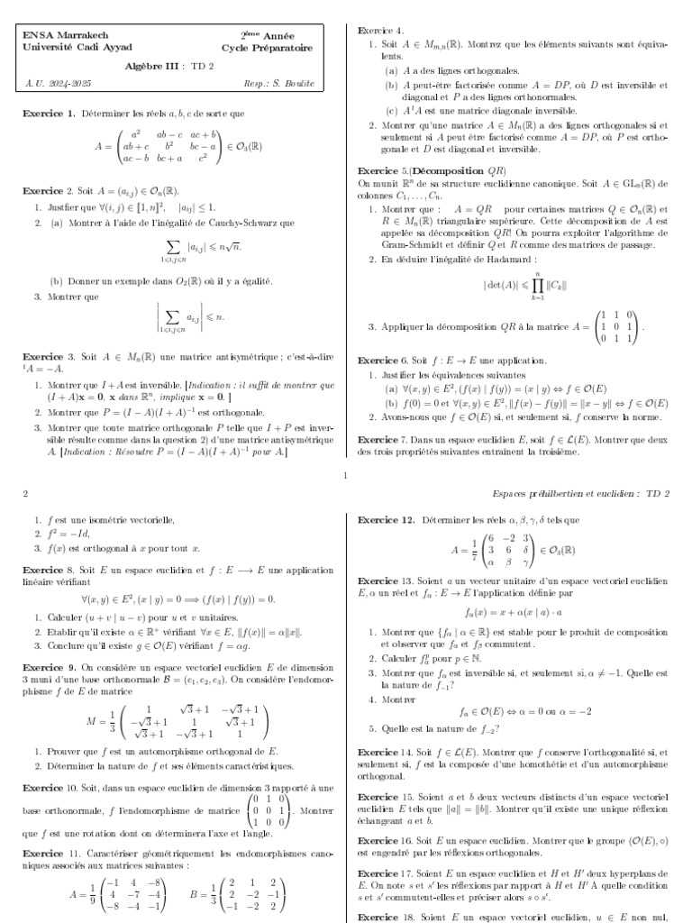 TD2 Alg3 24 | PDF | Espace euclidien | Base (algèbre linéaire)