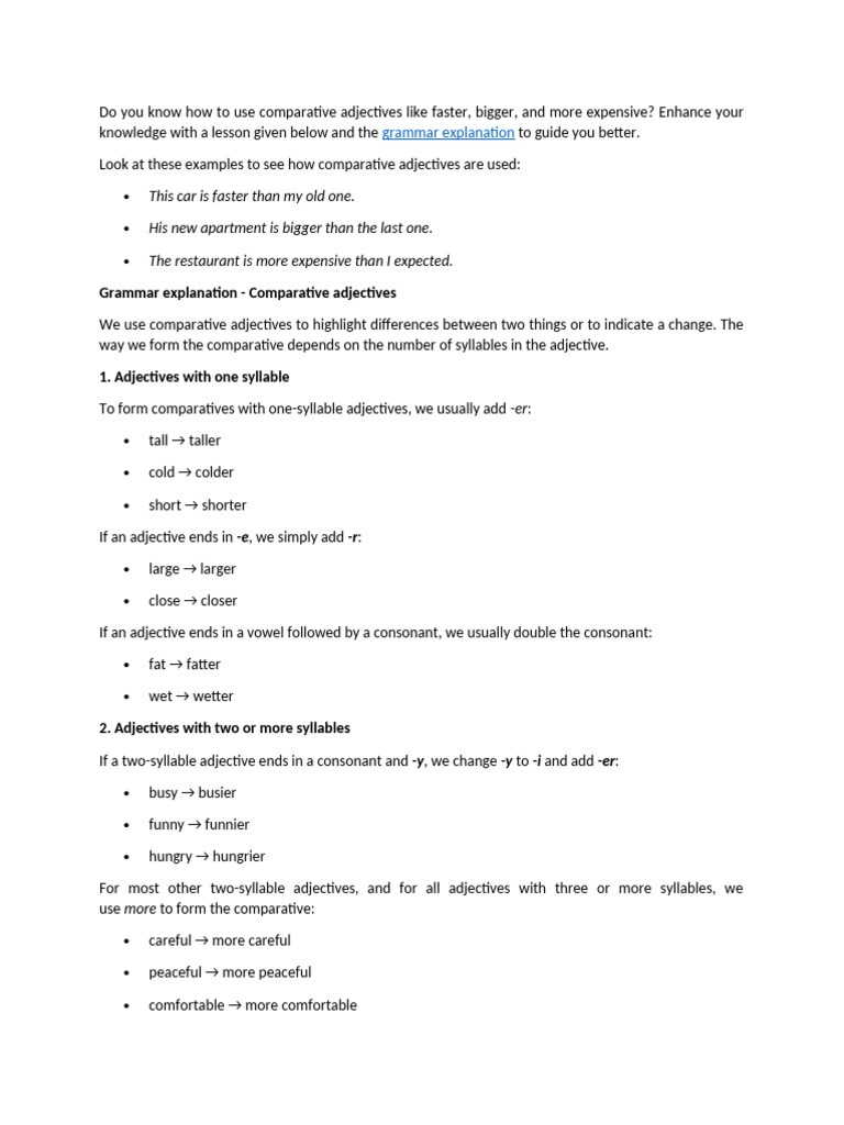 A1-A2 Comparative Adjectives | PDF