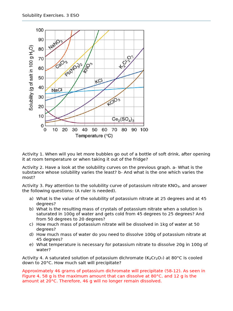 Activities Solubility 3ESO | PDF | Solubility | Chemical Substances