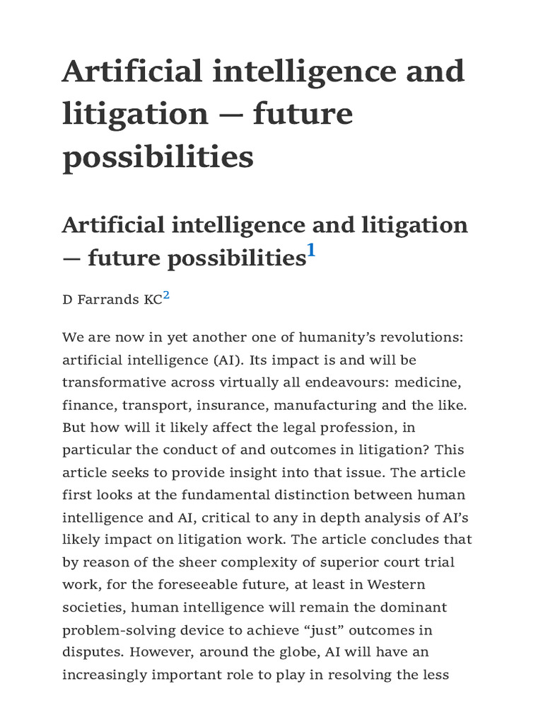 Novo - Artificial Intelligence and Litigation - Future Possibilities | PDF | Artificial ...