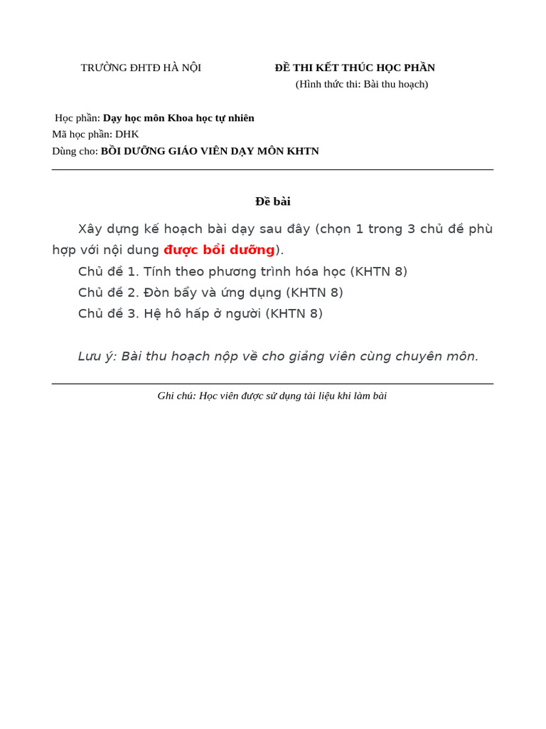 Đề Thi Ppdh Môn Khtn - Đề 5 | PDF