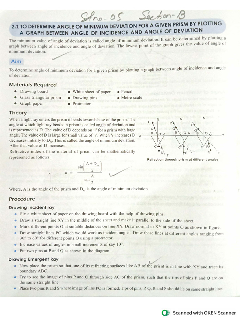 5B. To Determine Angle of Minimum Deviation For A Given Prism by ... 5B. To Determine Angle of Minimum Deviation For A Given Prism by ...